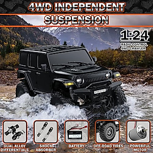 Rc Rock Crawler Rc Cars, Rc Truck 4x4 Off Road Waterproof, All Terrain 1/24 RC Monster Truck, Ideal Christmas Birthday Gifts for Kids Boys Adults
