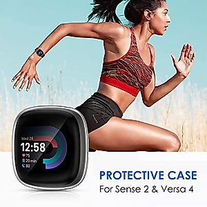 NANW 4-Pack Screen Protector Case Compatible with Fitbit Sense 2/Versa 4, Soft TPU Plated Bumper Full Cover Protective Cases for Versa 4/Sense 2 Smartwatch [Scratch-Proof]
