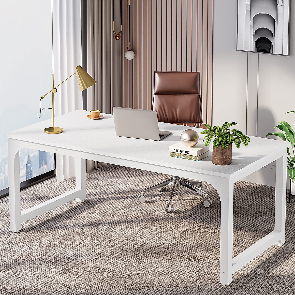 LITTLE TREE 70.8 Inch X-Large Executive Computer Office Desk, White