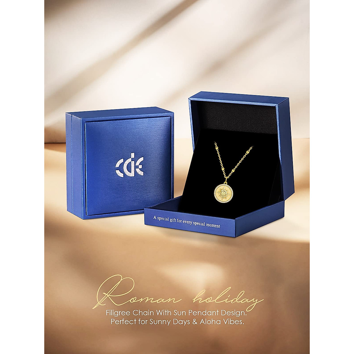 CDE 14K Gold Plated Sun Coin Birthstone Pendant Necklaces for Women 925 Sterling Silver, Christmas Birthday Anniversary Jewelry Gift for Women Girlfriend Mom Daughter Her