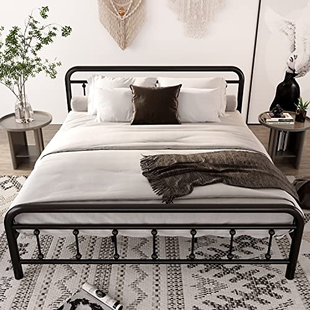 LIKIMIO King Bed Frame, Metal Platform Bed Frame King with Headboard and Strong Support Frames, Easy Assembly, Noise-Free, No Box Spring Needed, Black