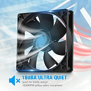 Pinfox 12V DC 120mm Quiet Cooling Fan Silent, Variable Speed Control by 5V to 12V Input, Dual Ball Bearings 3 Pin for PC Computer Case, Home Theater Cabinet, Receiver DVR Xbox, Incubator