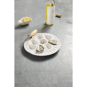 Mud Pie Circa Oyster Server with Shucker, White, Plate 10.5" | Knife 6"