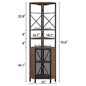 HOMISSUE 5-Tier Corner Shelf with Cabinet, Multipurpose Corner Shelf with Wine Rack and Bar Cabinet, Free Standing Corner Storage Cabinet for Living Room, Home Bar, Home Office, Balcony, Brown