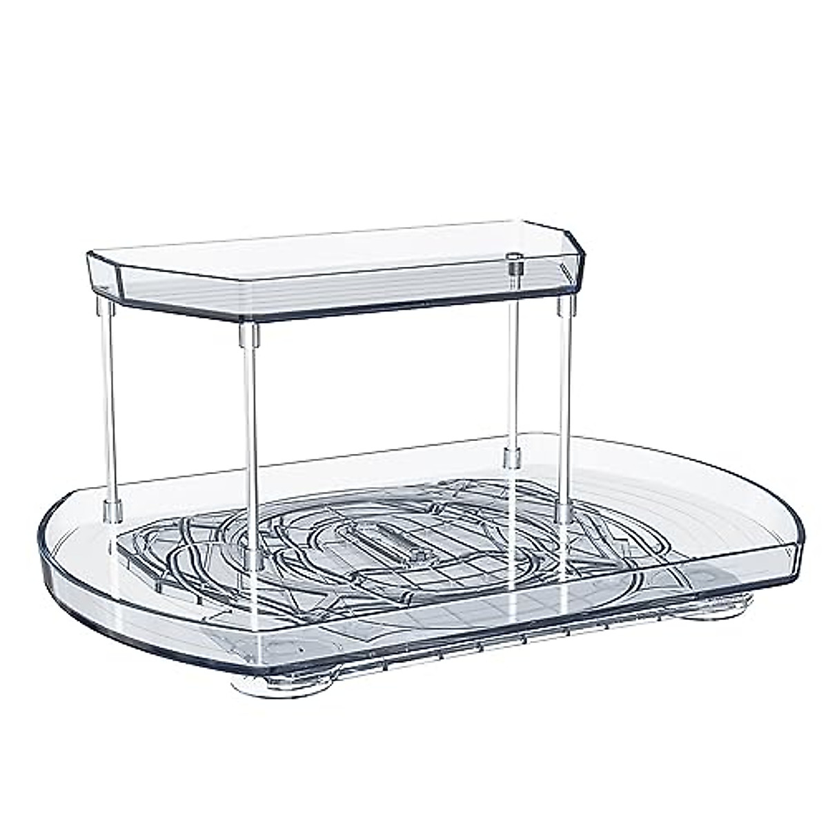 Colel Lazy Susan Turntable Organizer for Refrigerator, 16.53" x 11.02" Rectangular Fridge Lazy Susan Turntable Organizer for Kitchen (Double Layer)