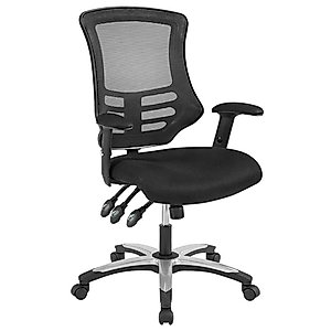 Pemberly Row Adjustable Swivel Mesh Fabric Office Chair in Black