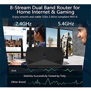 WiFi 6 Router - Jlink 5Ghz 1.8 Gbps Smart Wireless Wi-Fi 6 Router AX1800, 4-Stream 8K Computer Internet Router for Home, Dual Band TWT 100M Router Up to 1700 sq. ft, WPA3 IPV6 Security, 128 Devices