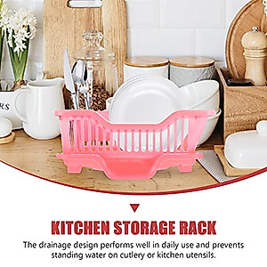 Zerodeko Kitchen Dish Drying Rack with Cutlery Holder Drainboard and Water Spout Plastic Dish Drainer Dinnerware Basket for Kitchen Counter Cabinet Pink