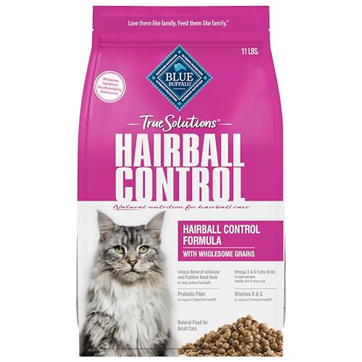 Blue Buffalo True Solutions Hairball Control Natural Dry Food for Adult Cats, Chicken, 11-lb. Bag