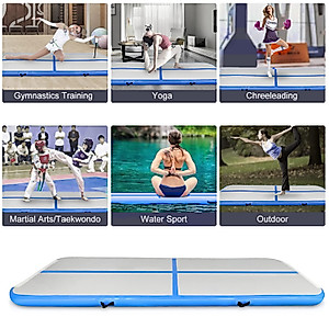10ft Inflatable Gymnastics Tumbling Mat 4" Thick Air Tumble Track Gymnastics Training Mat with Electric Air Pump for Home Use/Tumble/Gym/Exercise/Training/Cheerleading/Yoga/Parkour/Beach/Park/Water