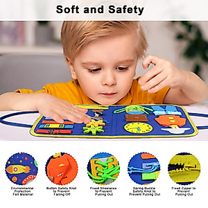 Busy Board Montessori Toys for 2 3 4 Year Old Sensory Toys for Toddlers 2-4 Boys & Girls Learning Toys Preschool Activity Board Toddler Travel Toys for Plane and Car Learning Basic Dress Skills