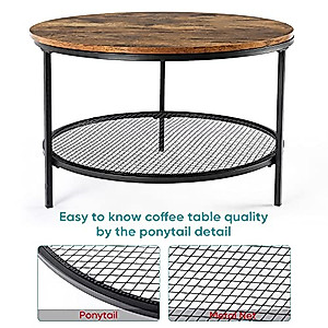 Round Coffee Table, 2-Tier Nesting Coffee Tables Living Room, Patio Sofa Table, Accent Table Furniture for Living Room (Brown)
