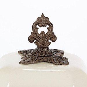 16-Inch Tall Provencial Cream Canister with Brown Metal Scrolled Base