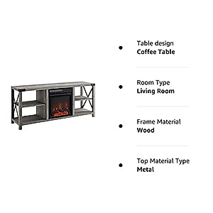 Walker Edison Faye Modern Farmhouse Metal X Fireplace TV Stand for TVs up to 65 Inches, 60 Inch, Grey