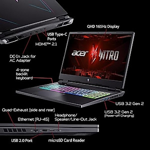acer Nitro 17 Gaming Laptop 2023 Newest, 17.3" 165Hz 2.5K QHD Display, AMD Ryzen 7-7840HS, ‎NVIDIA GeForce RTX 4060, 32GB DDR5, 1TB SSD, Backlit Keyboard, Windows 11 Home, with Laptop Stand