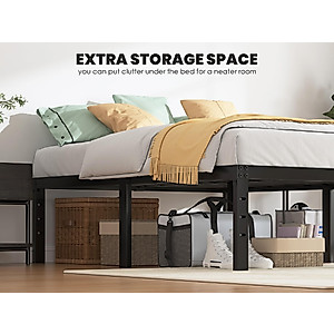 QEROMY King Size Bed Frame - 18 in Sturdy Platform Bed Frame King, Heavy Duty Metal Bed Frame No Box Spring Needed, Quick & Easy Assembly, No Noise, Black