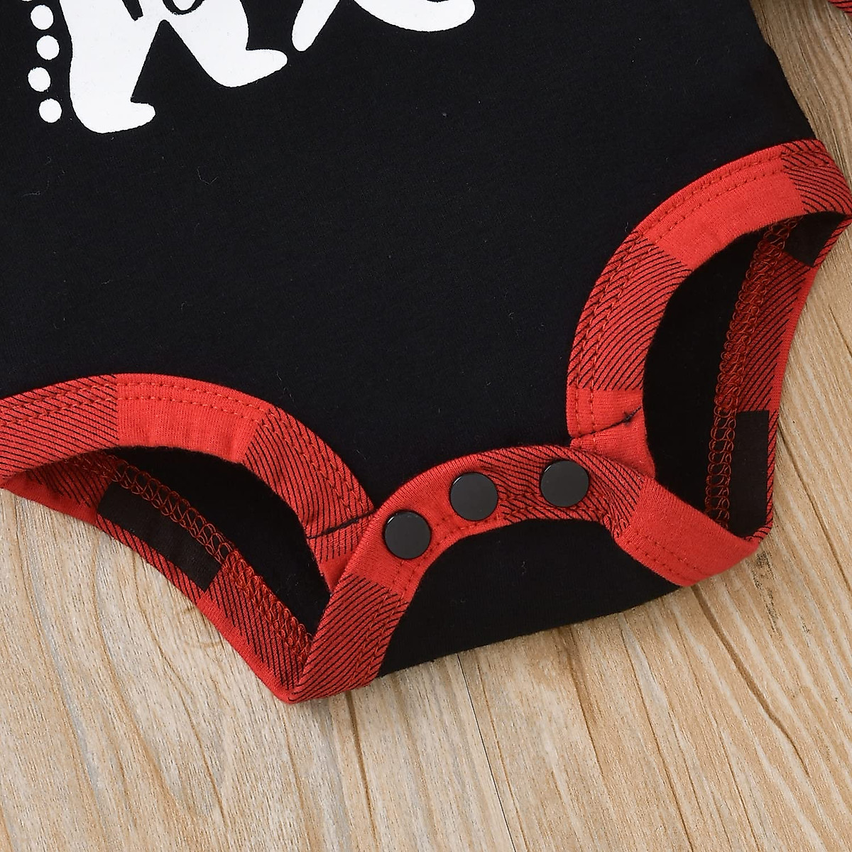 Preemie Newborn Baby Boy Christmas Clothes Buffalo Plaid Outfit Long Sleeve Baby Bear Romper Bodysuit + Long Red Tartan Pants + Xmas Red Plaid Hat 3Pcs Clothing Sets