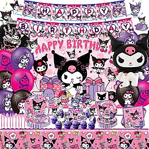 Generic Kawaii Birthday Party Decorations, Kids Cute Cartoon Party Supplies Include Happy Birthday Banner, Balloons, Tablecloth, Plates, Backdrop, Cupcake Toppers for Girls