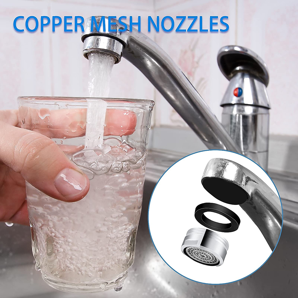 12 Pieces 2.2 GPM Sink Faucet Aerator, Kitchen Sink Aerator Replacement Parts, Bathroom Faucet Aerator, Faucet Adapter Kit with 15/16-Inch or 24 mm Male Thread for Kitchen Bathroom Sink Faucets