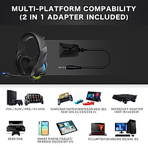 GoldenPlayer Gaming Headset with Microphone for PS5, PS4 Headset with Mic, Xbox One Headset, Gaming Headphones with mic, Wired Headsets for PC Laptop with Stereo Surround Sound & LED Light