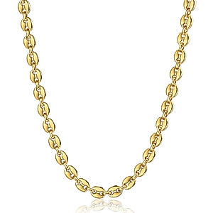 Trendsmax 7mm Coffee Beans Link Chain Necklace Gold Plated Stainless Steel Twisted Rope Chain for Men Women Hip Hop Chain 24inch