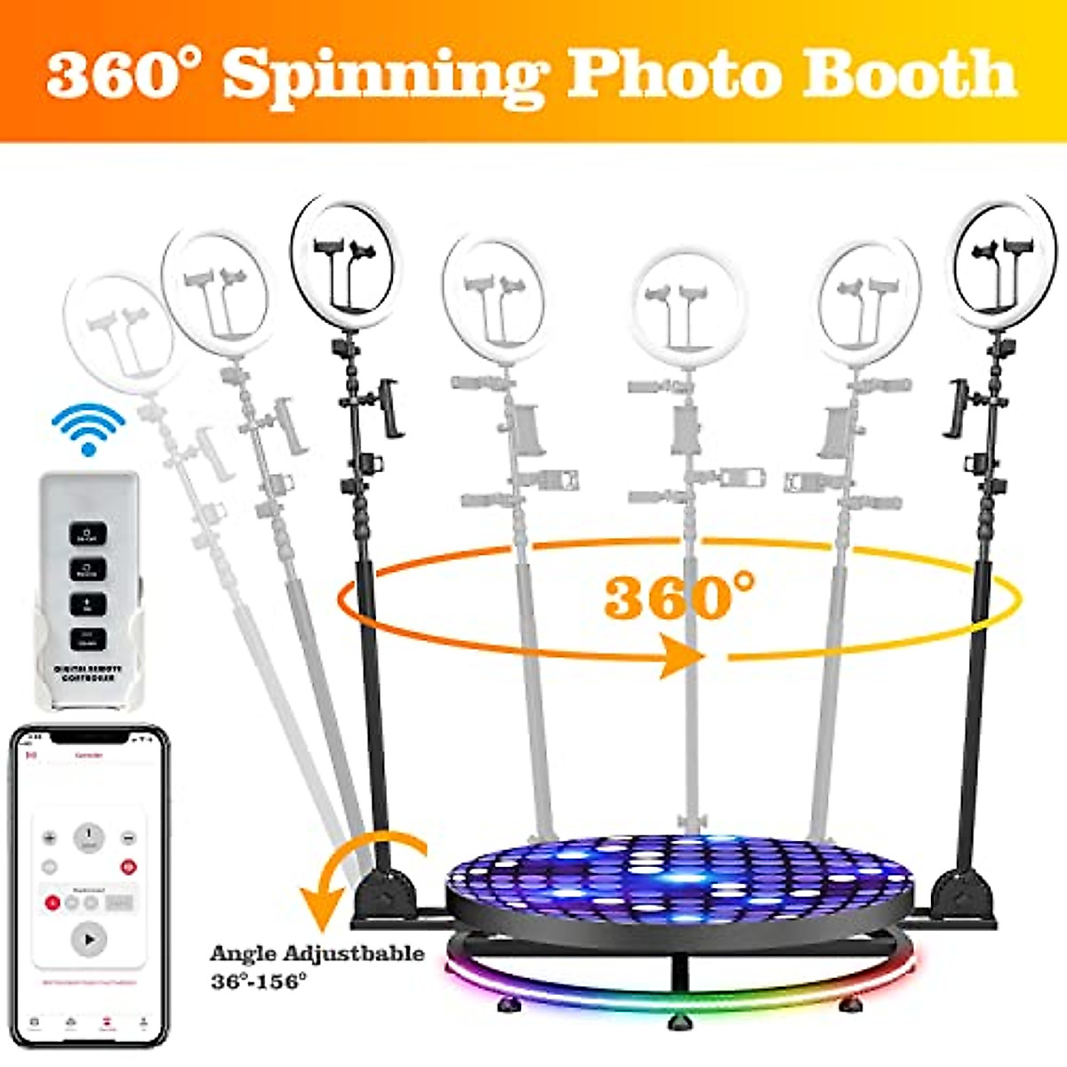 360 Photo Booth Machine with Software for Parties with Ring Light, Free Custom Logo, 3 People Stand on APP Remote Control Automatic Slow Motion 360 Spin Camera Booth (80cm/31.5'' + Flight Case)