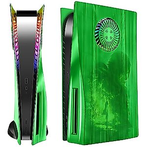 SIKEMAY PS5 Accessories Playstation 5 Plates with RGB LED Light Strip, Console Cover Face Plates Side Shell with Cooling Vents, PS5 Lights 8 Color 400+Effects Kit, Custom Dust Skin - Plating Green
