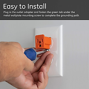 GE Polarized Grounding Outlet Extender, 2 Pack, Turn 2-Prong into 3, Easy to Install, Indoor, UL Listed, Orange, 14404