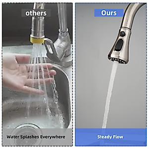 iFealClear Pull Down Kitchen Faucet Head Replacement, 3 Function Anti-Splashing Faucet Head for Kitchen Sink, Kitchen Faucet Head Replacement Female Thread with 12 Adapters, Brushed Nickel