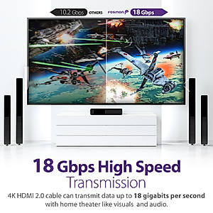 Fosmon HDMI 2.0 Cable 4K@60Hz 10ft, Premium Certified in-Wall CL3 Rated, 18Gbps Super High Speed, HDR, HDCP 2.2/1.4, 3D, ARC, 30AWG Cotton Braided Compatible with UHD TV, Monitor, Console