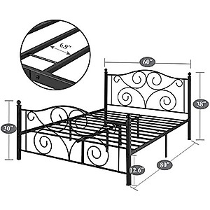 VECELO Metal Bed Frame with Headboard and Footboard, Iron Mattress Foundation No Box Spring Needed, Heavy Duty/Easy Set Up, Queen, Black