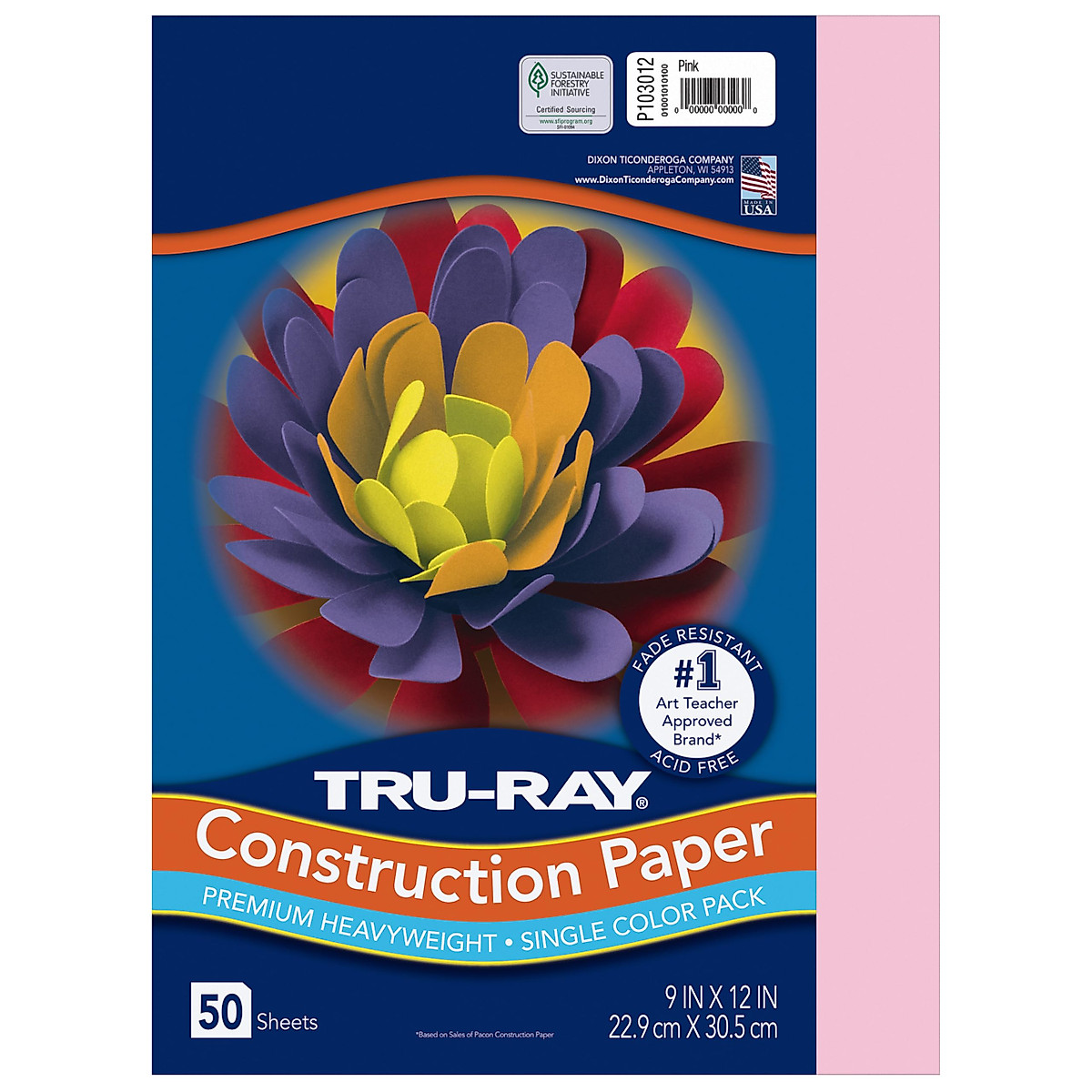 Pacon 103012 Tru-Ray Construction Paper, 76 lbs., 9 x 12, Pink, 50 Sheets/Pack