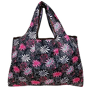 allydrew Large Foldable Tote Nylon Reusable Grocery Bags, 3 Pack, Vintage Flowers