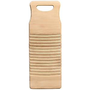 PINGEUI 2 Pack Bamboo Washboard, Anti-slip Wood Washing Clothes Washboard, Washboard for Laundry, Included 2 Pair Rubber Gloves and 2 Soap Net