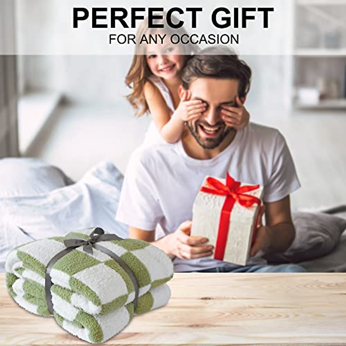 OTOSTAR Knit Checkered Throw Blanket Super Soft Warm Cozy Knitted Checkerboard Grid Chessboard Gingham Reversible Blanket Comfort Plush Fluffy Blanket for Couch Bed Sofa Travel 50x60 Inch (Sage Green)