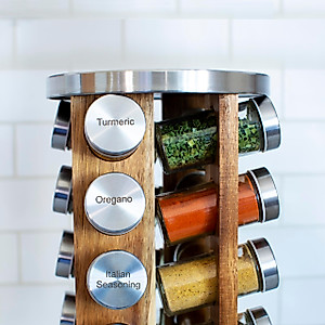 Orii 20 Jar Spice Rack with Spices Included - Tower Organizer for Kitchen Spices and Seasonings, Free Spice Refills for 5 Years (Natural Acacia Wood)