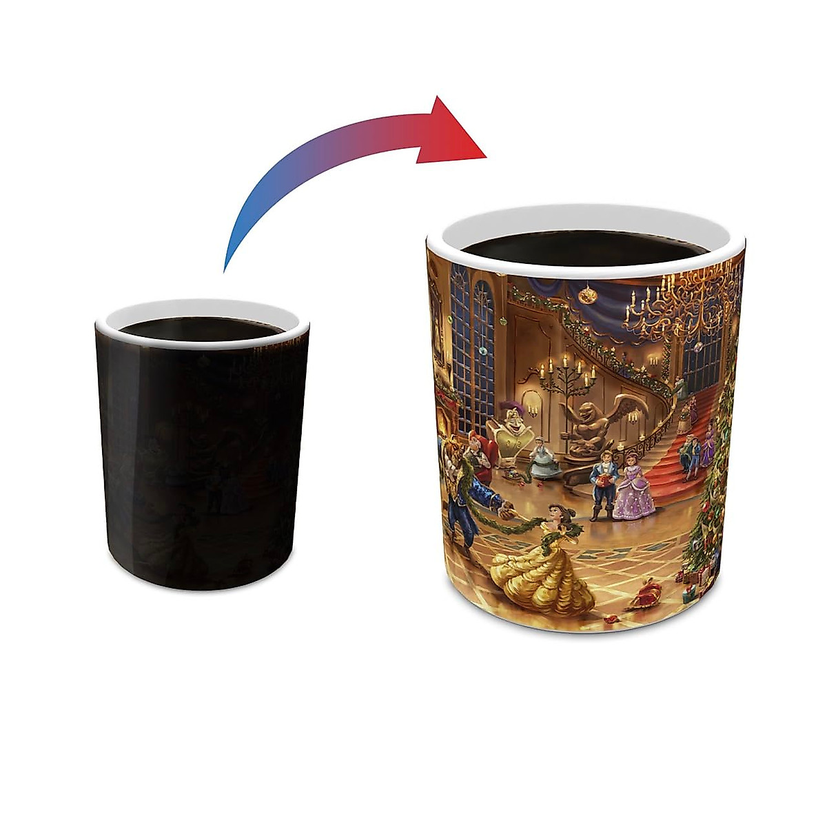 Morphing Mugs Disney – Beauty and the Beast – Thomas Kinkade Studios - One 11 oz Color Changing Ceramic Mug – Image Revealed When HOT Liquid Is Added!