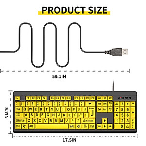 Adadmei Large Print Computer Keyboard, Wired USB High Contrast Keyboard, Oversized Big Letters Keyboard for Visually Impaired Low Vision Individuals, Seniors, Students, Computer Beginners
