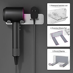 JNIHEEP Hair Dryer Holder Wall Mounted, New Upgrade Stainless Steel Self Adhesive Blow Dryer Holder Rack for Dyson Supersonic Hair Dryer,Silver