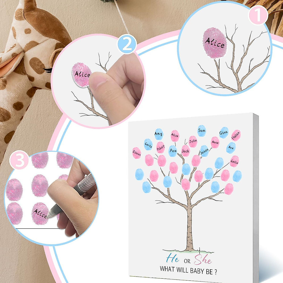 Sirjiera Baby Fingerprint Guest Book, Baby Gender Reveal Fingerprint Tree, Baby Gender Reveal Party Decorations, Baby Shower Party Game Ideas, Baby Shower for Expectant Mothers