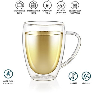 Teabloom Double Walled Glasses - Set of 2 Insulated Glass Mugs for Tea, Coffee, and More (12 Ounces) – Clear Bliss Collection