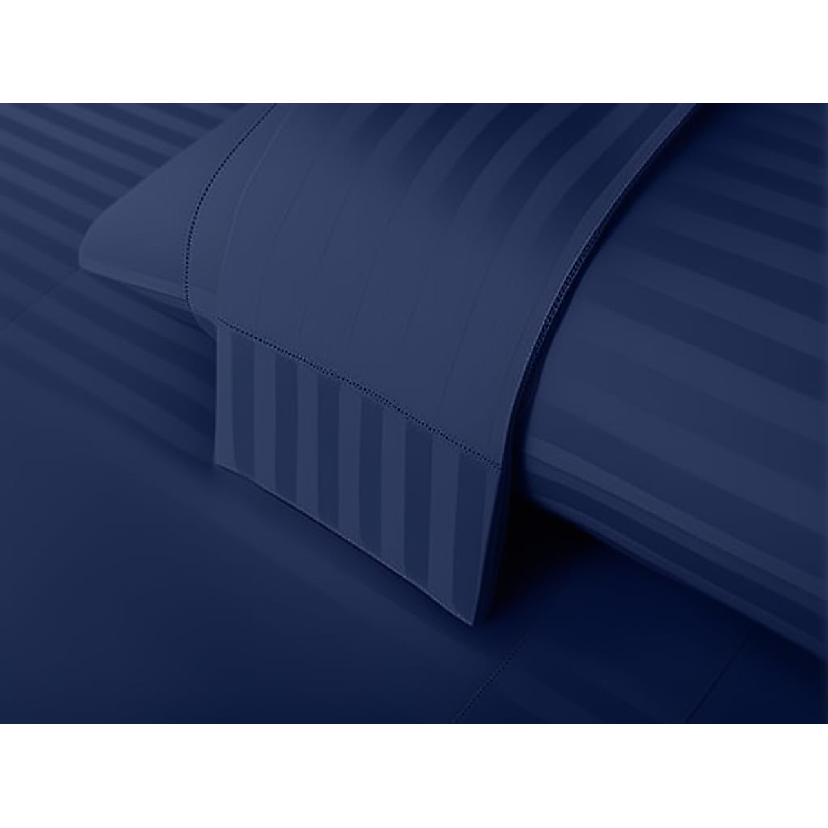 Cotton King Size Sheets, 4 Piece Sheet Set, Deep Pocket up to 16", Sheet & Pillowcase Set, Deep Pocket Hotel Bed Sheets, Breathable & Cooling, Soft Comfy and Quality Sheets (Striped,Navy Blue,King)