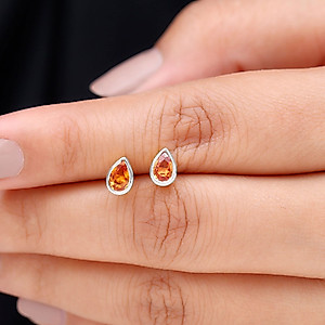 Natural 4X6mm Pear Shape Orange Sapphire Stud Earrings, AAA Quality, Orange Sapphire Solitaire Earrings - Ready to Gift, 14K White Gold