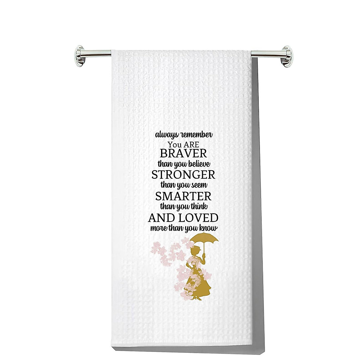 LEVLO Mary Movie Kitchen Towel Poppins Fans Gift You are Braver Stronger Smarter Than You Think Dish Towel Waffle Weave Mary Motivational Kitchen Decor (Mary Towel)