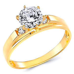 TWJC Ladies 14k Yellow Gold Engagement Ring and Wedding Band Bridal Set - Size 6 (RG222EB)
