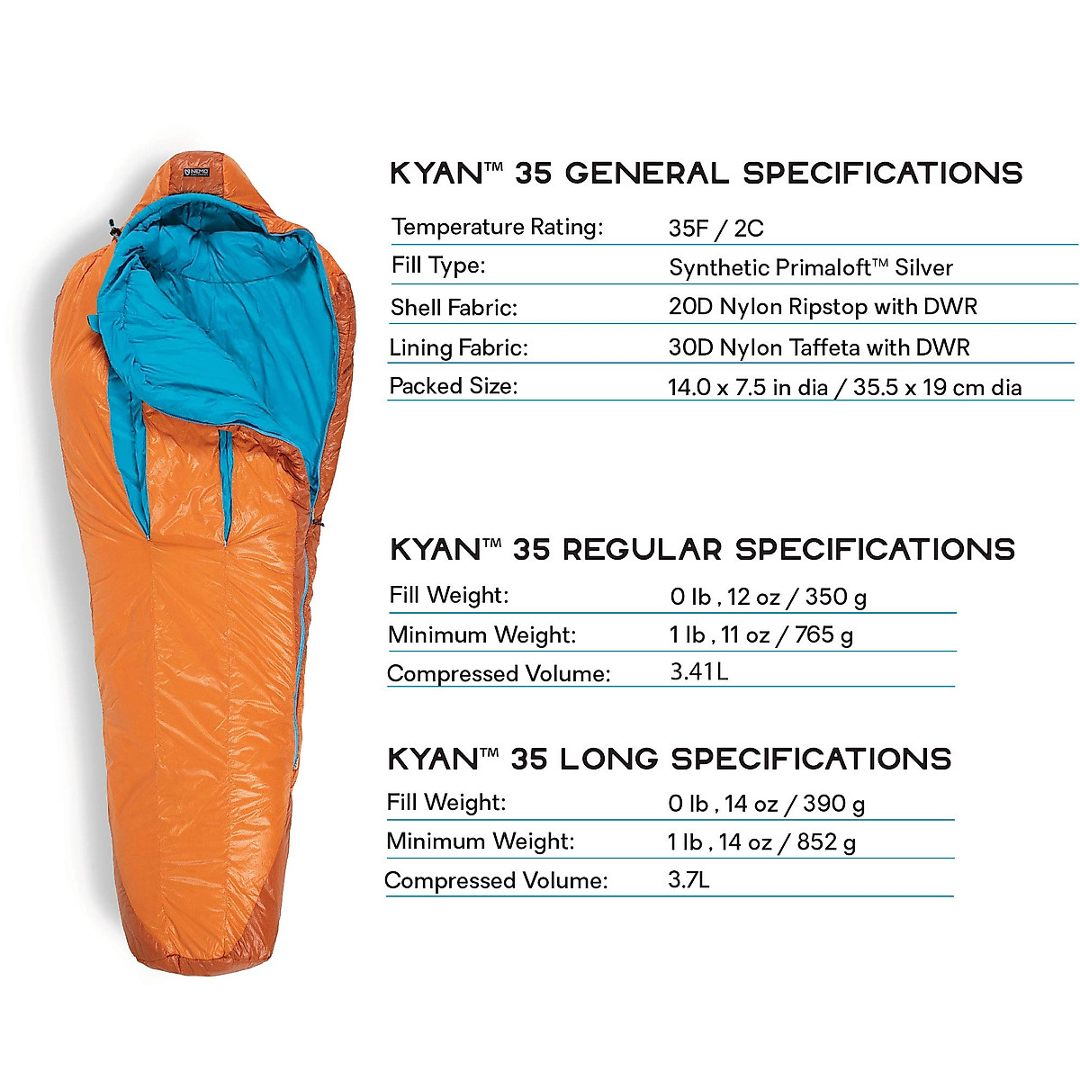 Nemo Kyan Mummy Sleeping Bag, 35 Degree, Regular