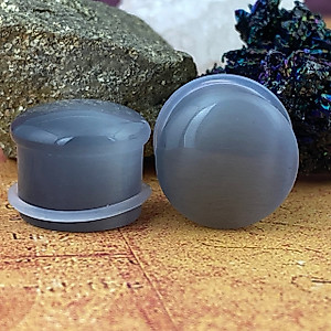 Mystic Metals Body Jewelry Pair of Grey Cat Eye Single Flare Plugs (STN-744) (5/8" (16mm))