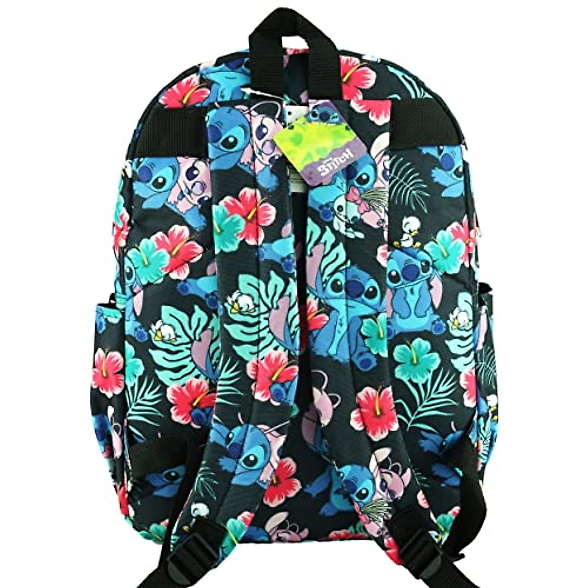 Lilo and Stitch 16 Inch Allover Print Backpack with Laptop Sleeve (Black W/Side Pockets)