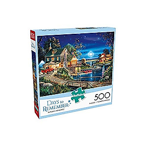 Buffalo Games - Beachcombers - 750 Piece Jigsaw Puzzle Multicolor, 24" L X 18" W & Days to Remember - Autumn Memories - 500 Piece Jigsaw Puzzle, Blue,red, Brown, 21.25" L X 15" W