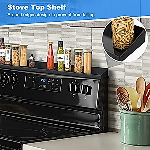 KACIOPOO 30" Magnetic Shelf for Kitchen Stove, Metal Stove Top Shelf Over the Stove, Magnetic Spice Rack Organizer Over Stove Kitchen Organizer(2 Pack 15", Black)